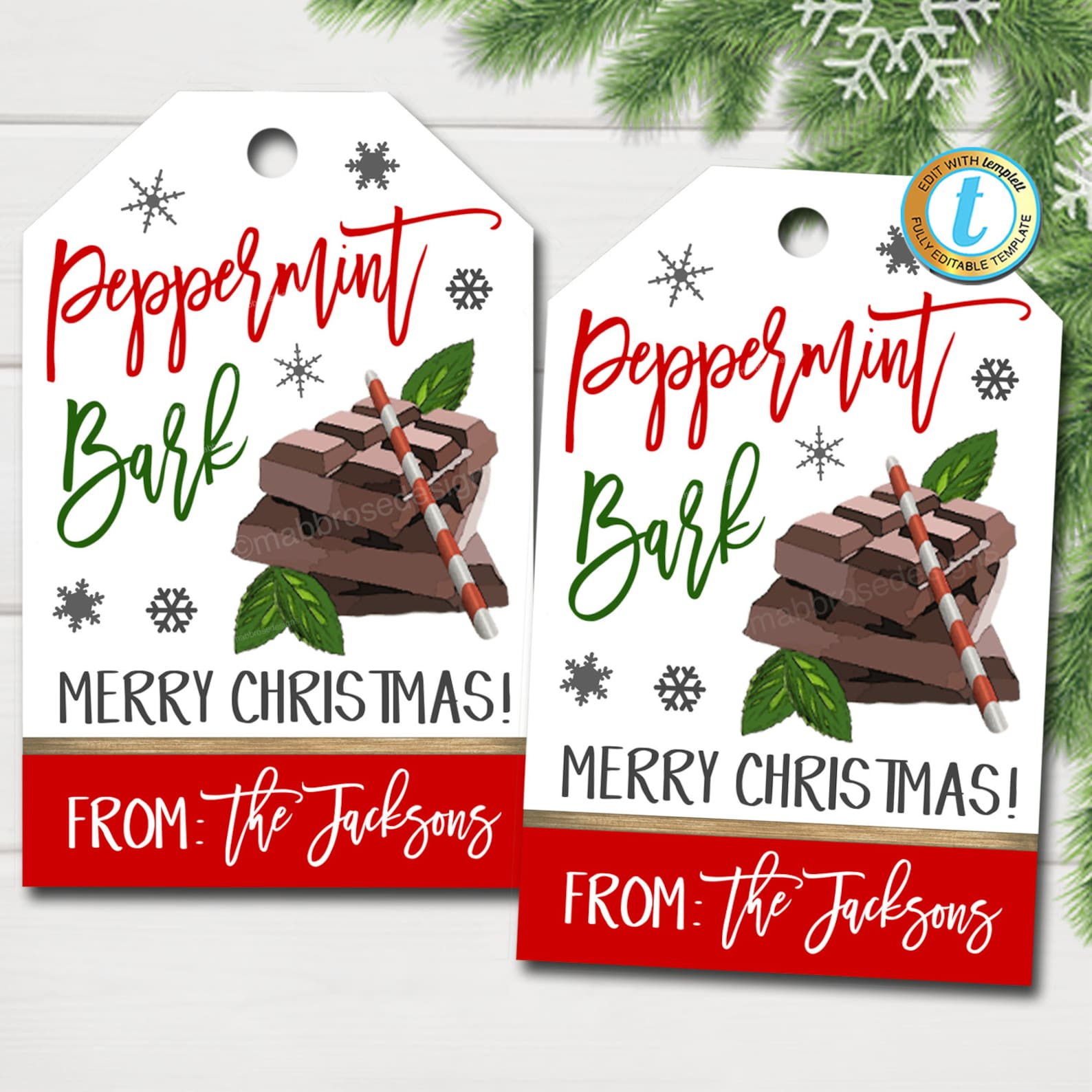 Christmas Peppermint Bark Gift Tags, Holiday Candy Chocolate Bakery ...