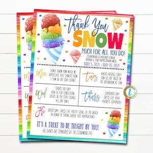 Teacher Appreciation Week Itinerary, Snow Cone Rainbow Ice Cream Treat ...