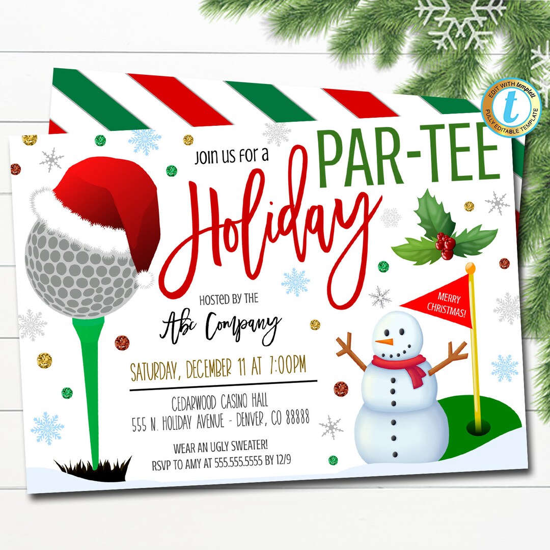 Christmas Golf Party Invitation, Adult Holiday Invite, Xmas Cocktail ...