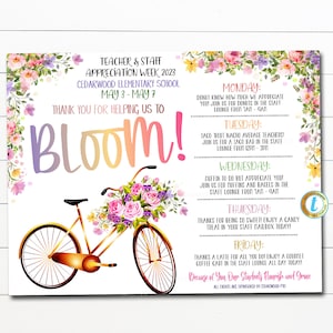Teacher Appreciation Week Itinerary, Appreciation Bloom Grow Floral ...
