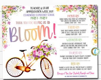 Teacher Appreciation Week Itinerary, Appreciation Bloom Grow Floral ...
