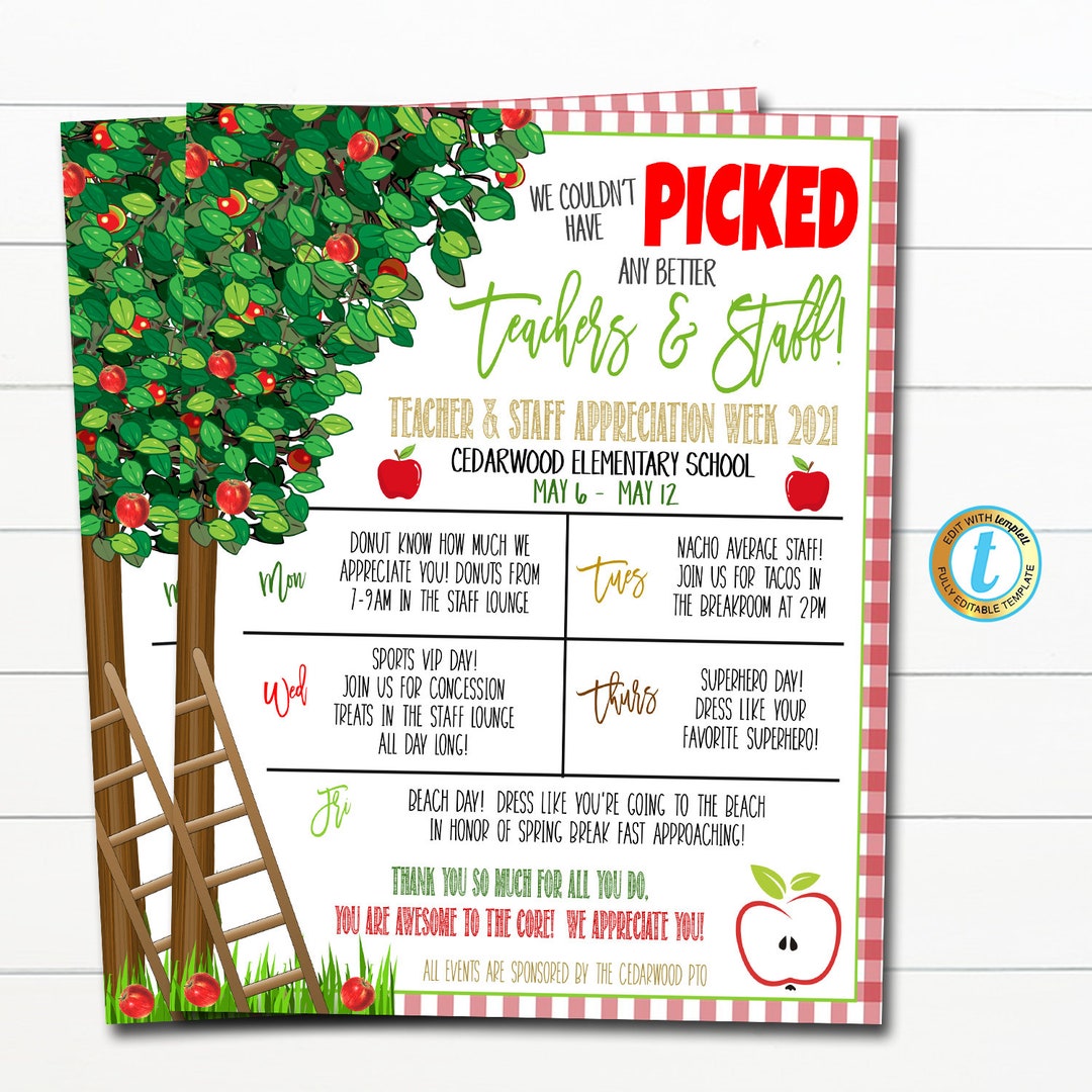 Apple Tree Teacher Appreciation Week Itinerary Schedule, Events ...