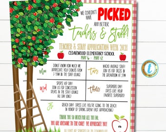 EDITABLE Teacher Appreciation Week Itinerary Schedule Template, Apple ...