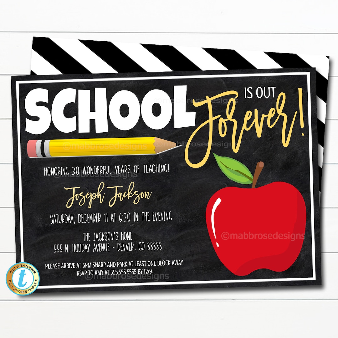 Editable Teacher Retirement Invitation, Printable Digital Teacher ...