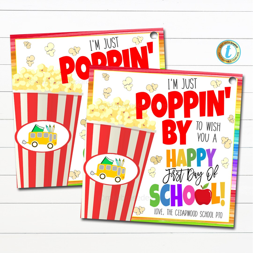 Back to School Popcorn Gift Tag, Hope You Have a Poppin School Year ...