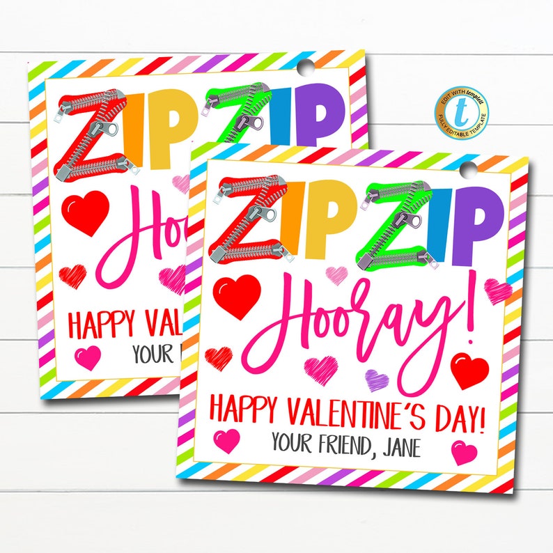 Valentine Zipper Gift Tags Zip Zip Hooray Toy Non Candy - Etsy