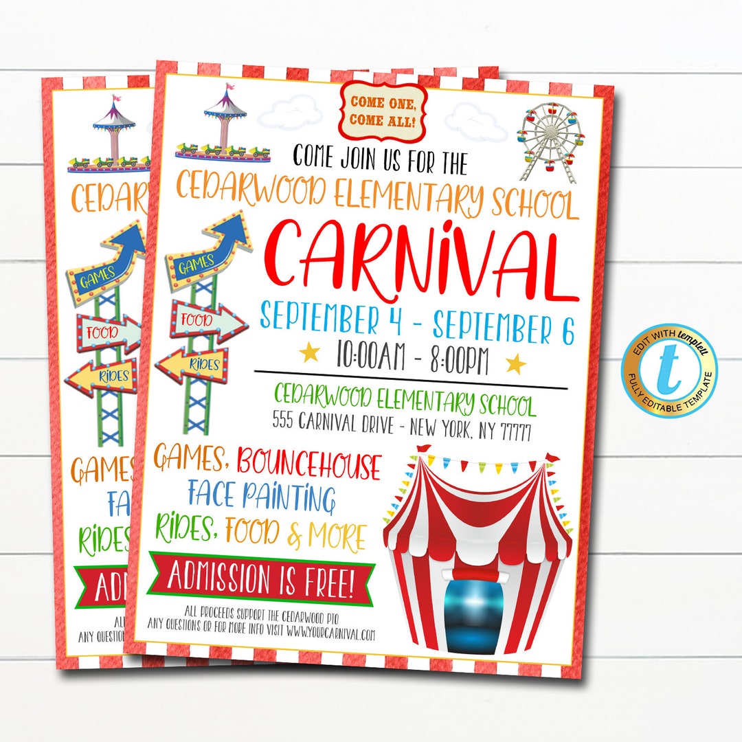 EDITABLE Carnival Flyer, Printable PTA PTO Flyer, School Church Benefit ...