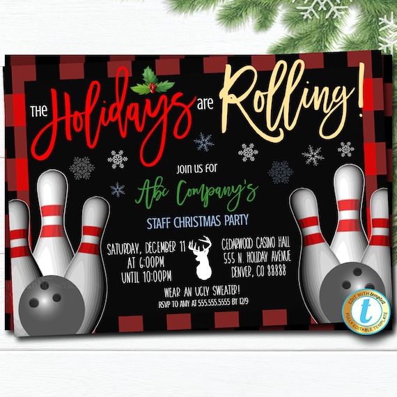 Christmas Bowling Party Invitation Adult Holiday Invite Xmas | Etsy
