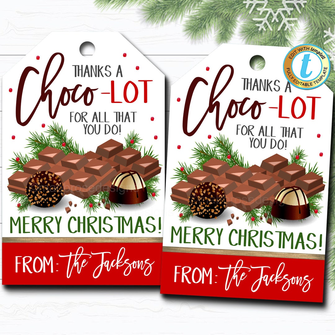 Christmas Chocolate Candy Gift Tags, Thanks a Choco-lot, Staff Employee ...