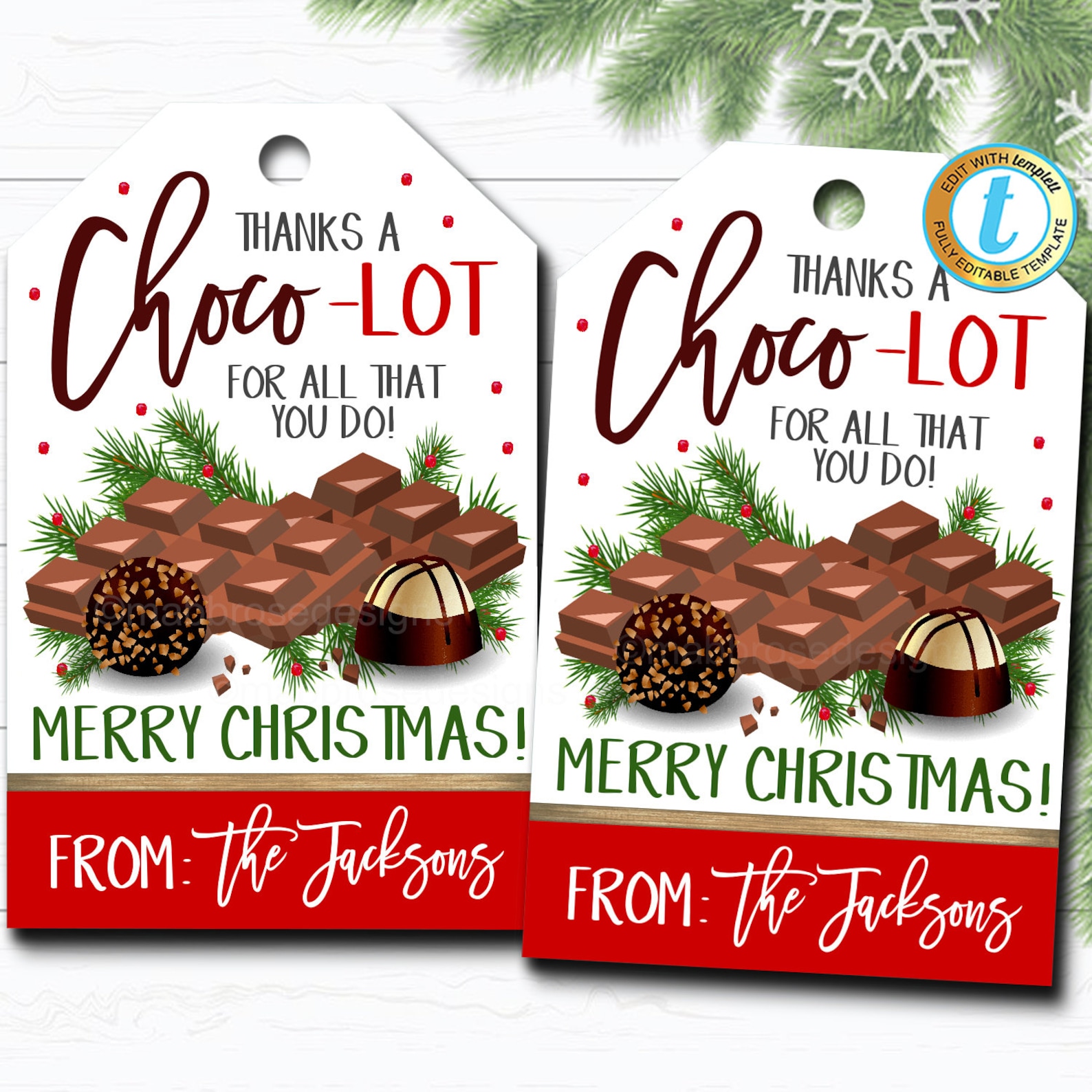 Christmas Chocolate Candy Gift Tags Thanks a Choco-lot Staff - Etsy