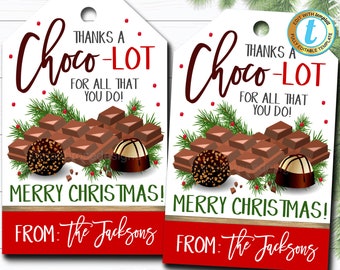 Christmas Chocolate Candy Gift Tags, Thanks a Choco-lot, Staff Employee ...
