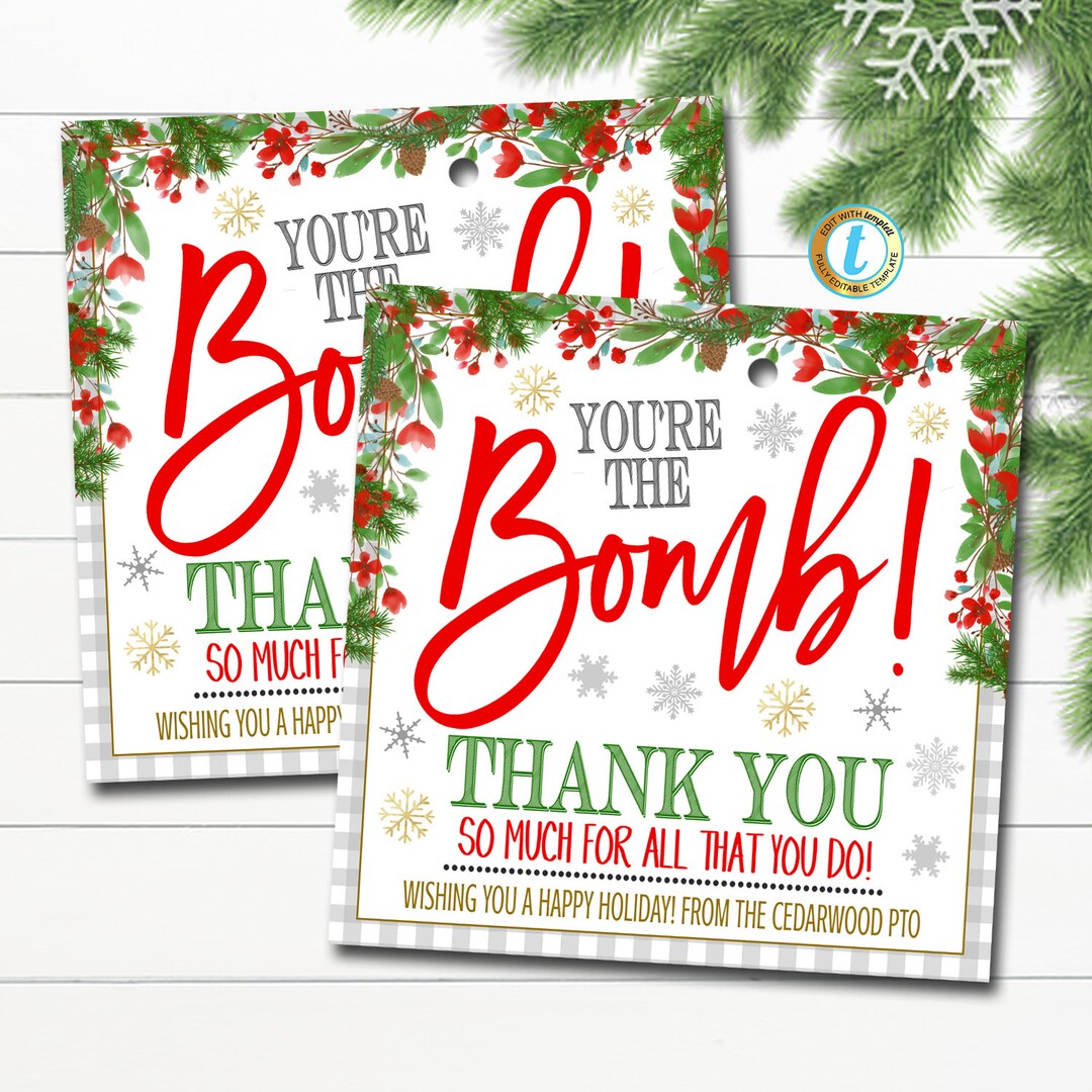 Christmas Appreciation Gift Tag, You're the Bomb, Teacher Employee ...