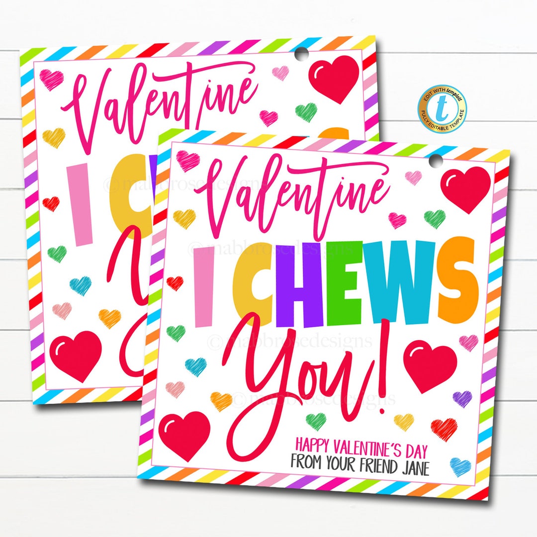 Valentine Gift Tags, I Chews You, Valentine's Day Toy, Friendship Kids ...