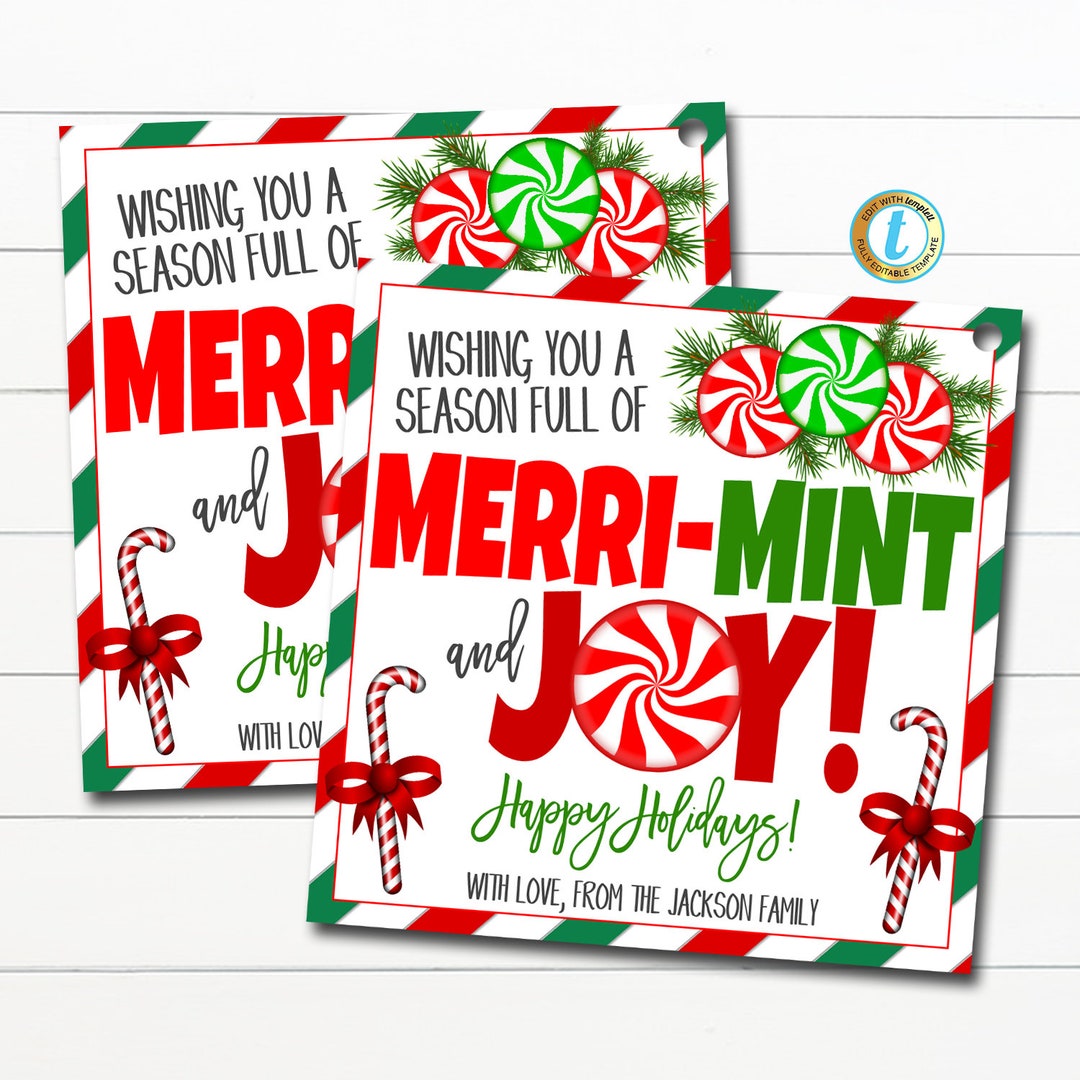 Christmas Mint Tags, Wishing You Merri-mint and Joy, Thank You Gift ...