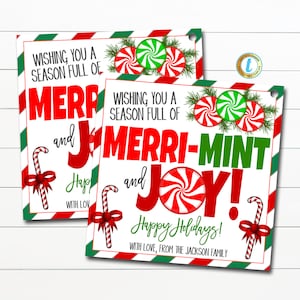 Christmas Mint Tags, Wishing You Merri-mint and Joy, Thank You Gift ...