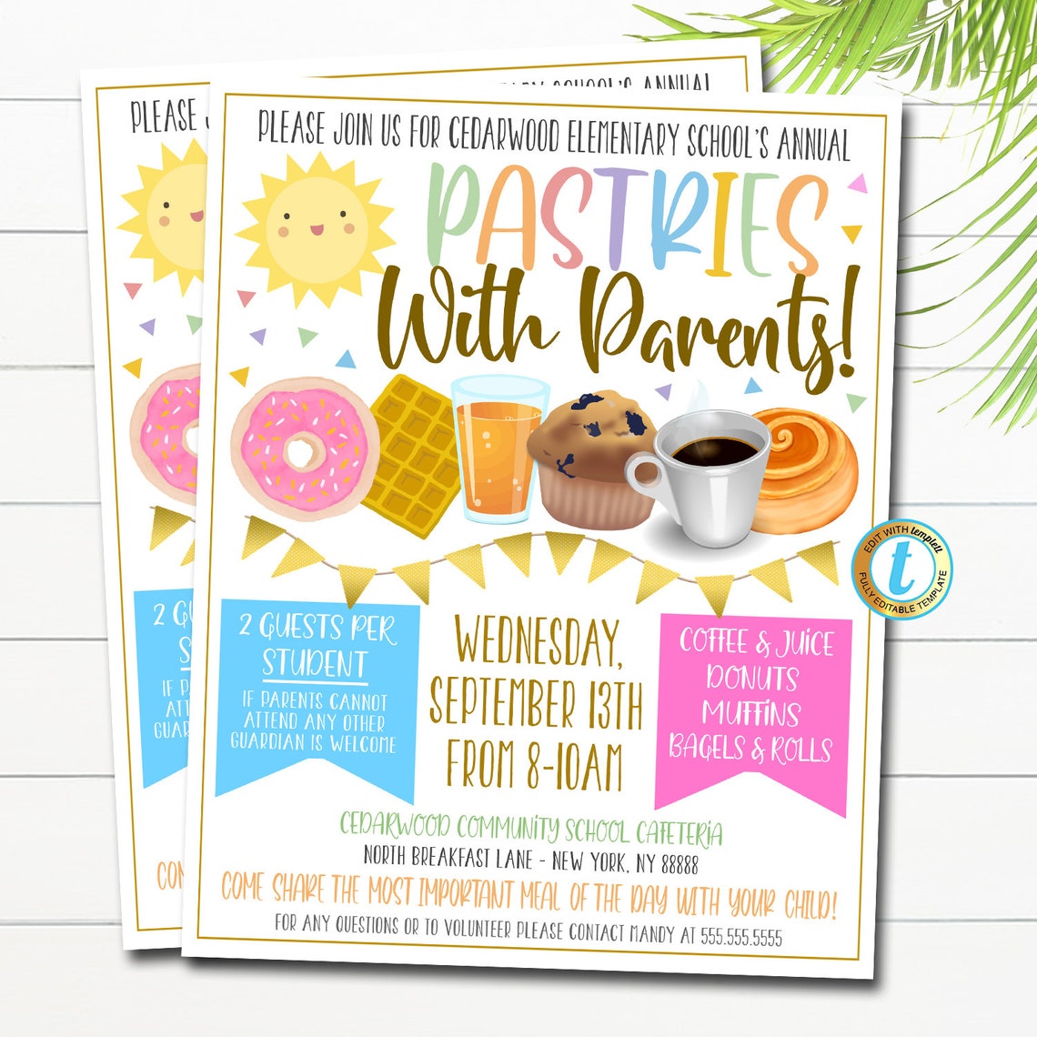 EDITABLE Pastries With Parents Printable PTA Flyer School - Etsy