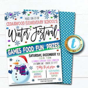 Winter Festival Flyer, Holiday Snowman Invitation, School Church Pto ...