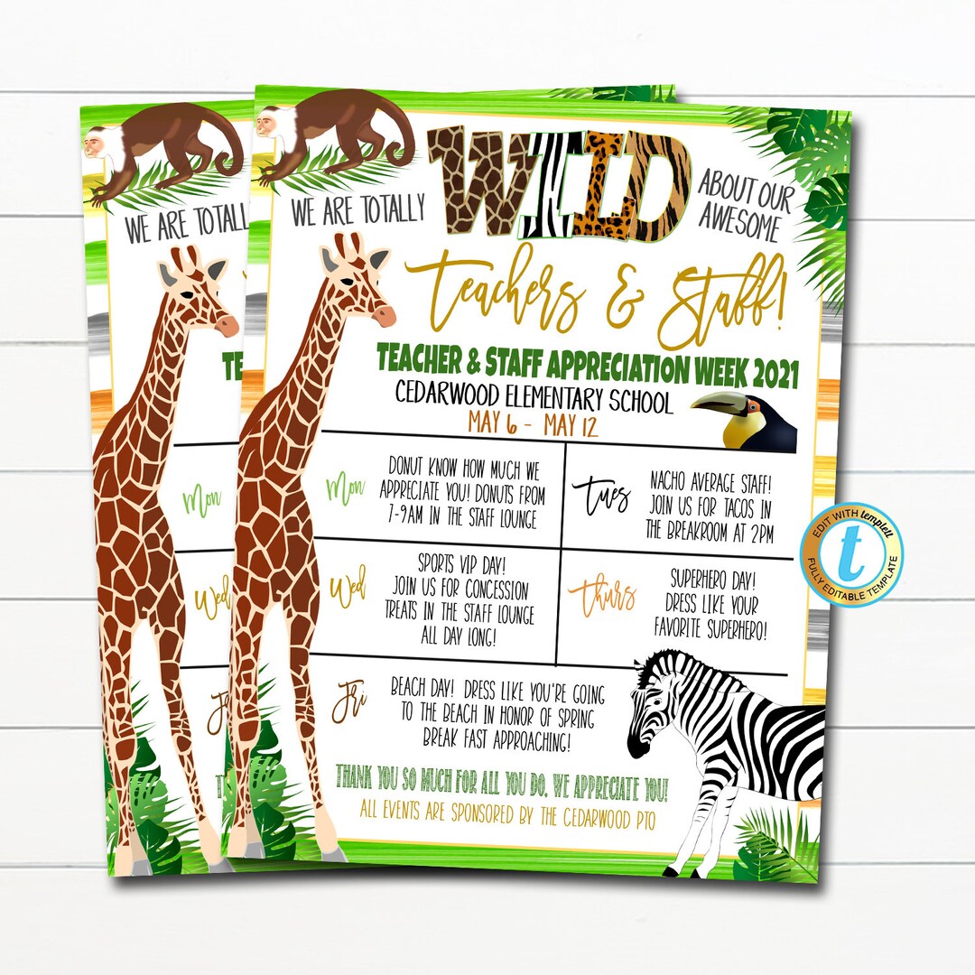 Jungle Teacher Appreciation Week Itinerary, We Are Wild About You ...