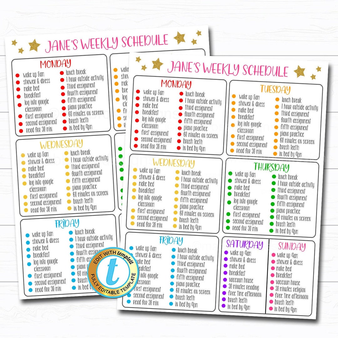 Printable Weekly Schedule, Home School Daily Subject Checklist ...