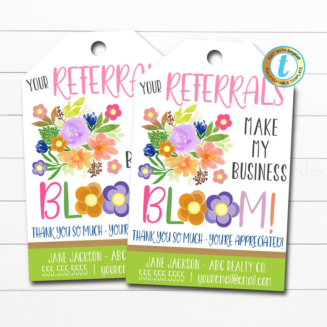 Floral Marketing Referral Gift Tags, Thank You for Helping My Business ...