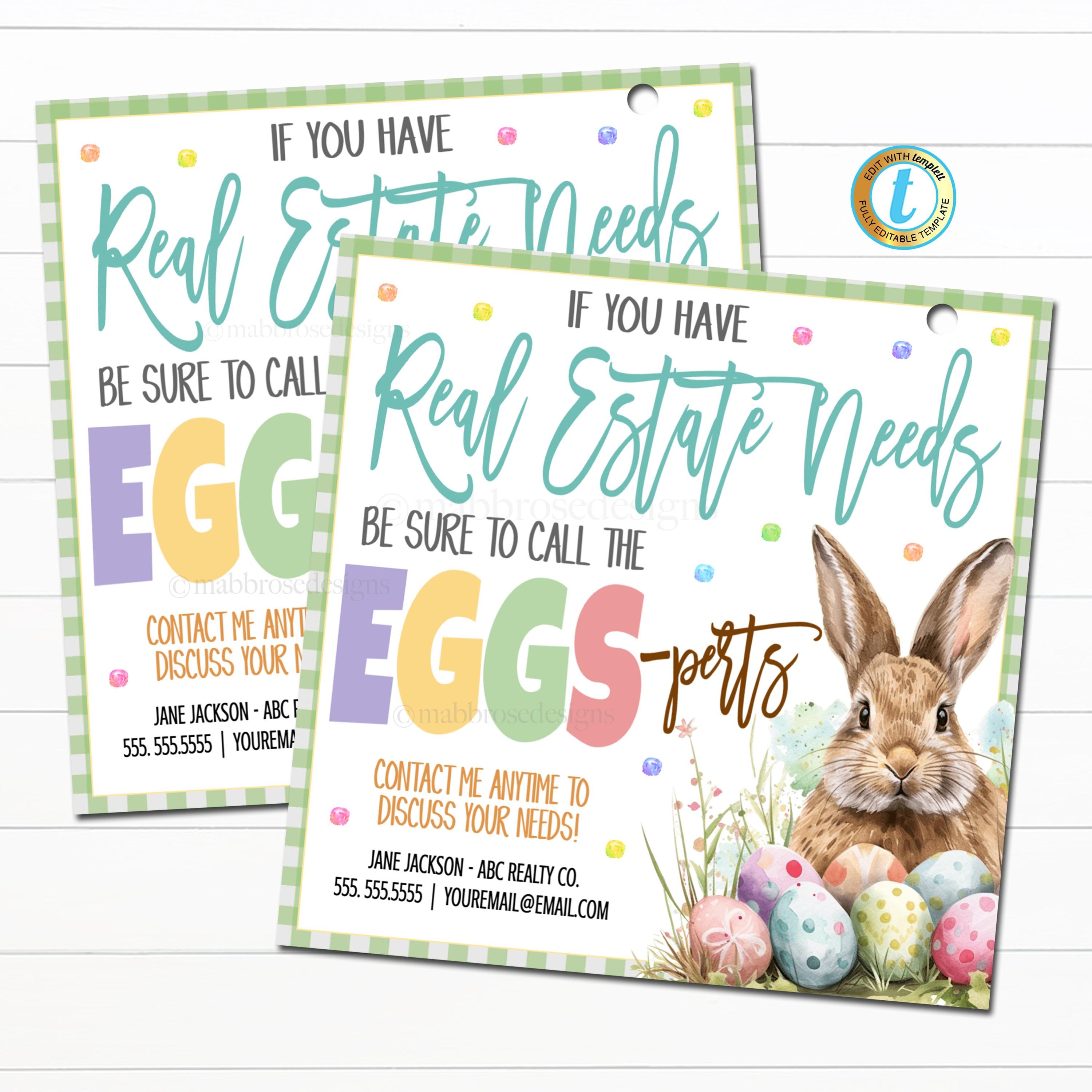 Easter Real Estate Pop by Tag, Referral Gift Tags, Call the Eggs-perts ...