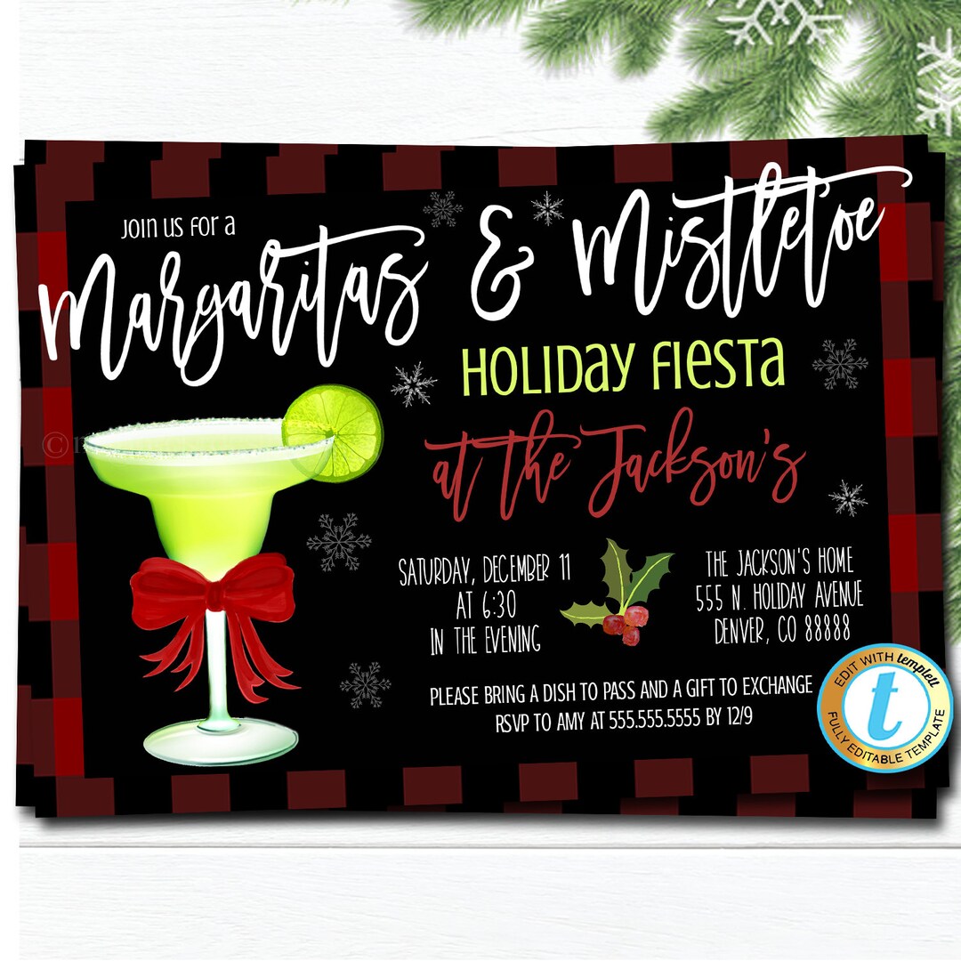 Margaritas and Mistletoe Christmas Party Invitation, Christmas Fiesta ...