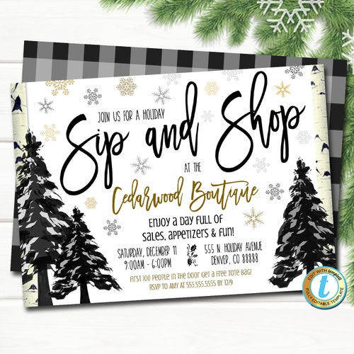 Christmas Flyer Editable Sip & Shop Holiday Boutique Invite - Etsy