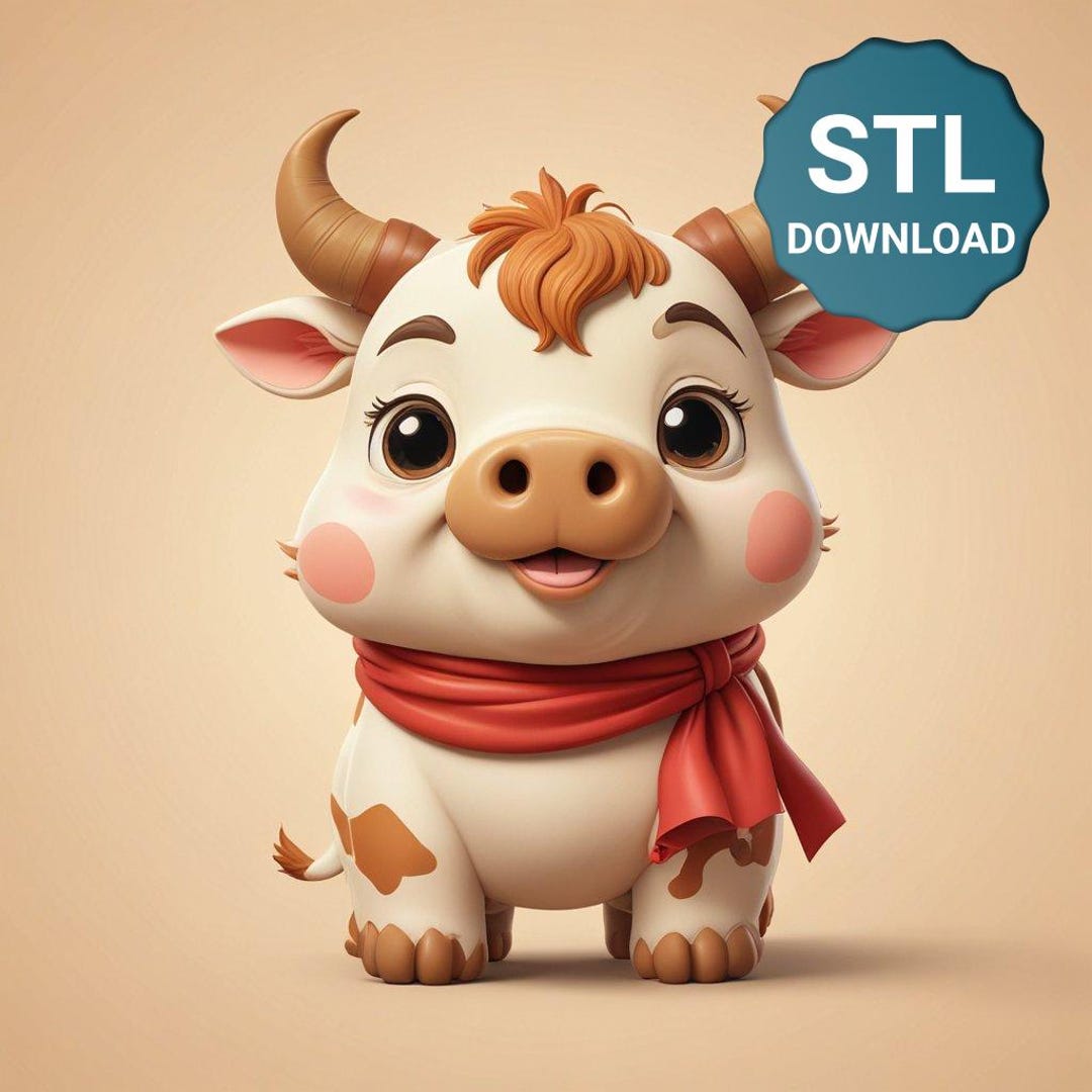 Cute 3D Printable Cow STL Digital Download - Chibi Cow Model for 3D ...