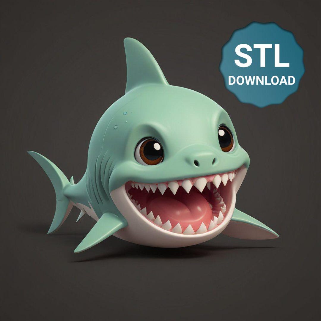 Cute 3D Printable Shark STL Digital Download - Chibi Shark Model for 3D ...
