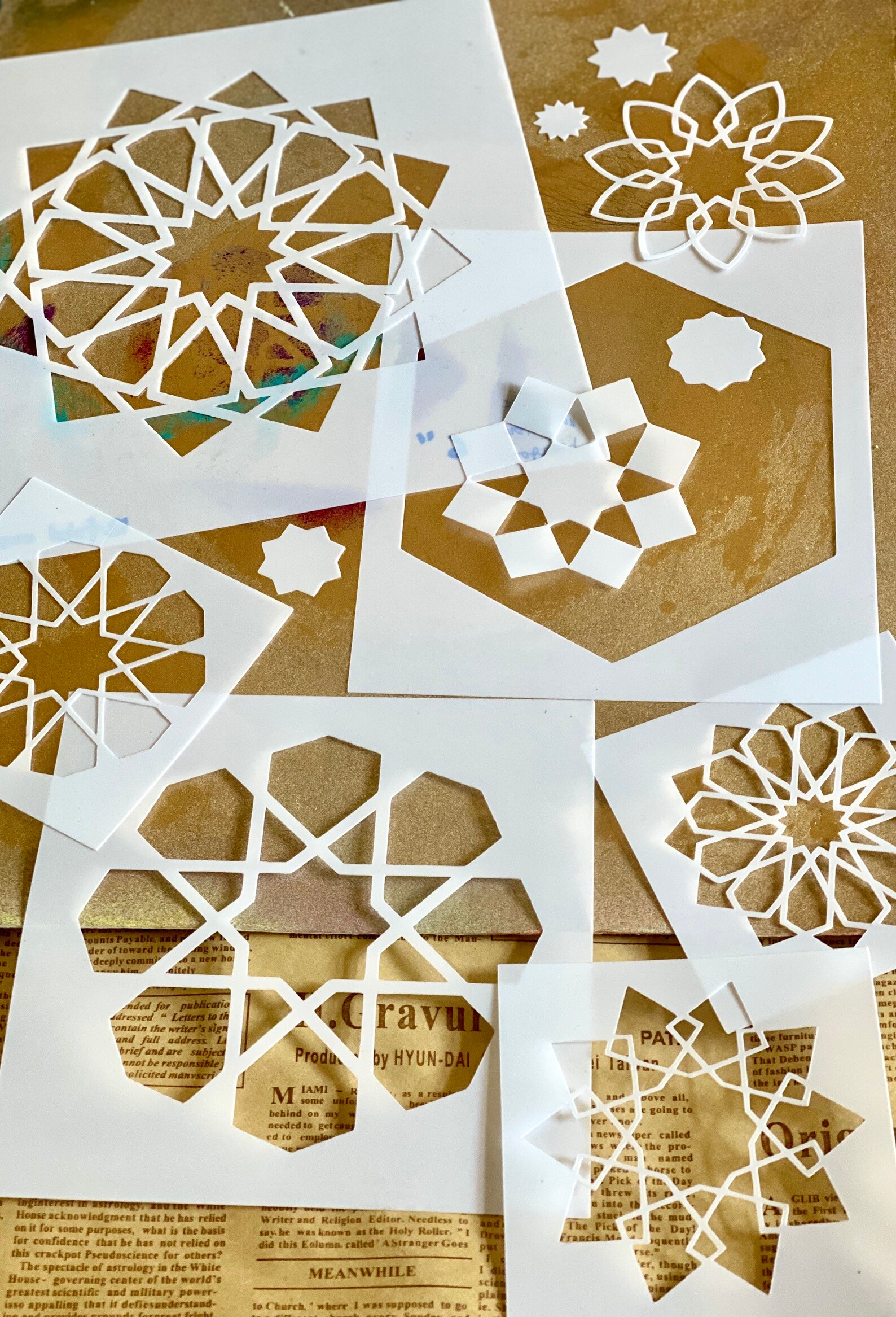 Islamic Geometry Stencil Kit (6 Designs + 1 Hexagon Border + Assorted ...