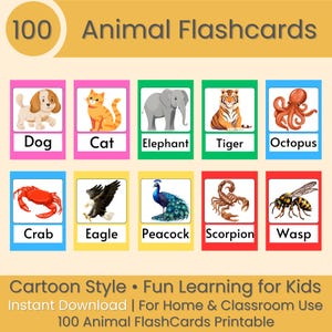 100 Animal Flashcards for Kids – Printable Vocabulary Cards | Preschool ...