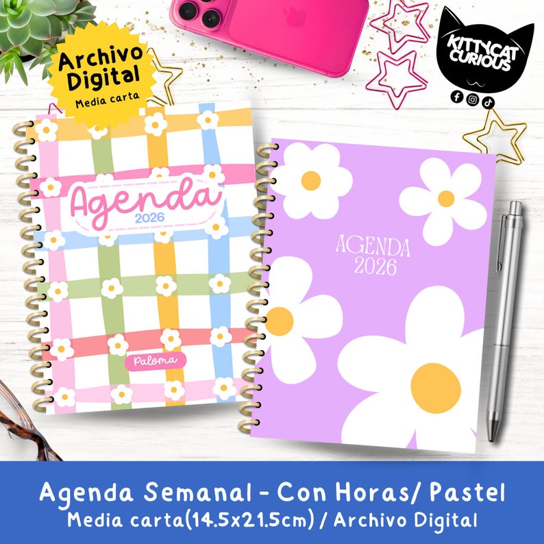 Archivo Digital Imprimible- Agenda PASTEL 2026 Vista semanal Con ...