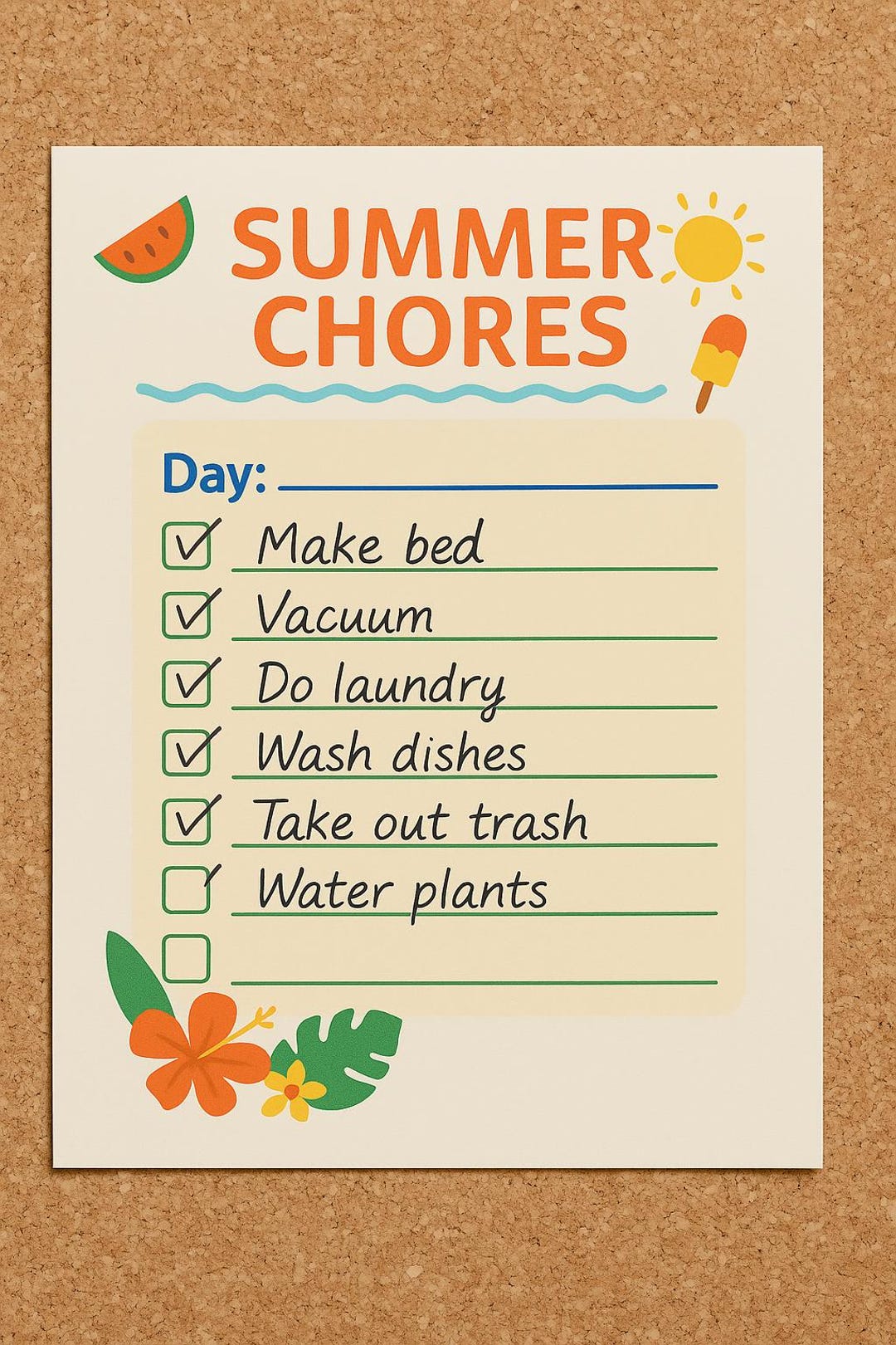 Summer Chores Printable for Teens or Kids | Fun & Cute Chore List ...