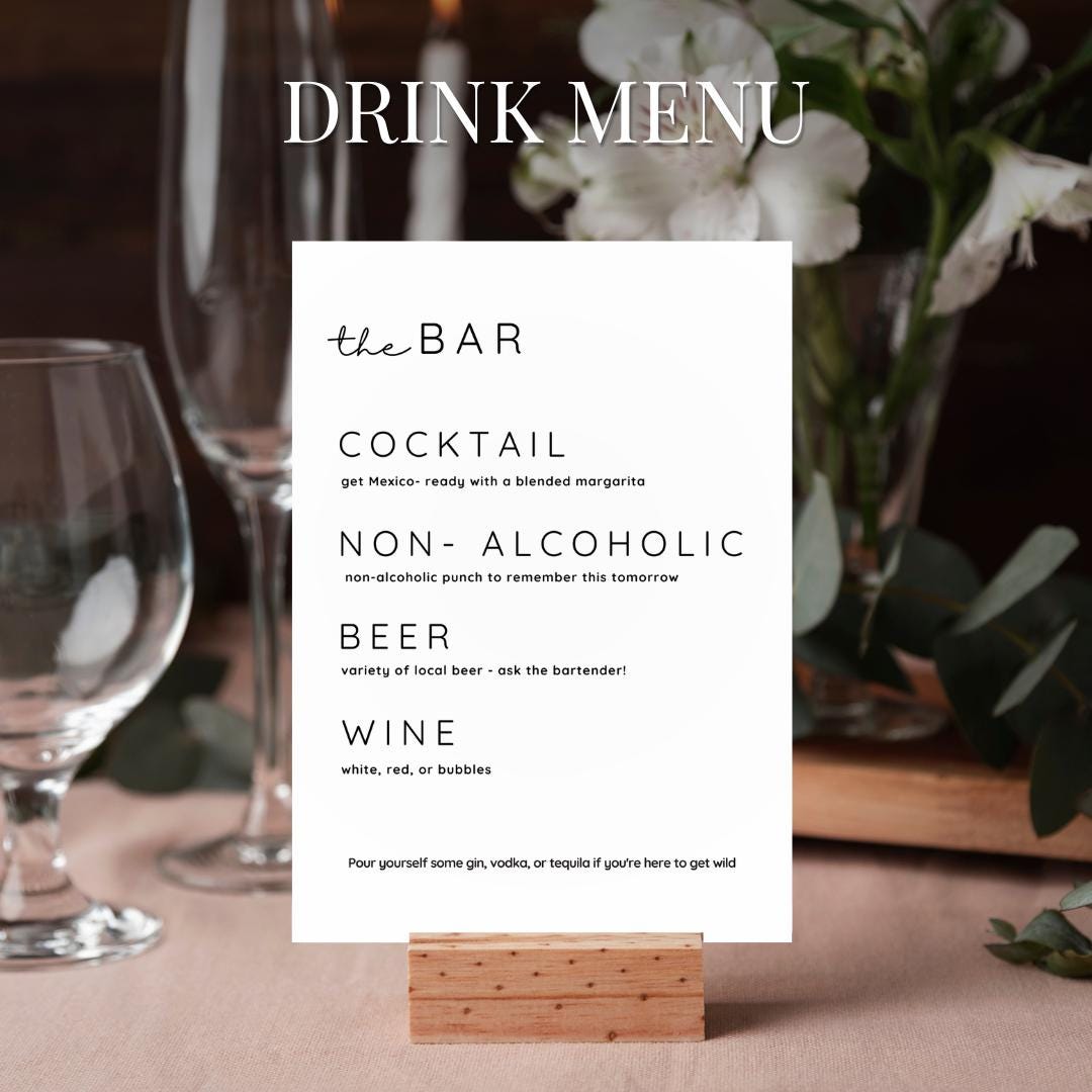 Clean Slate Birthday Bar Menu – Printable, Editable Canva for Parties ...