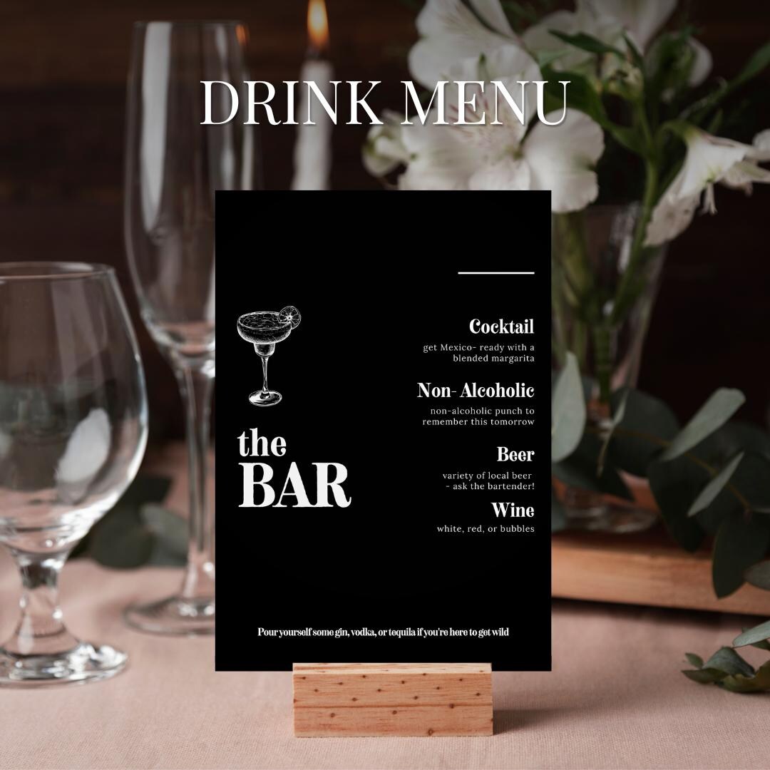 Noir Wedding Bar Menu | His and Hers Drinks Sign | Bride Groom ...