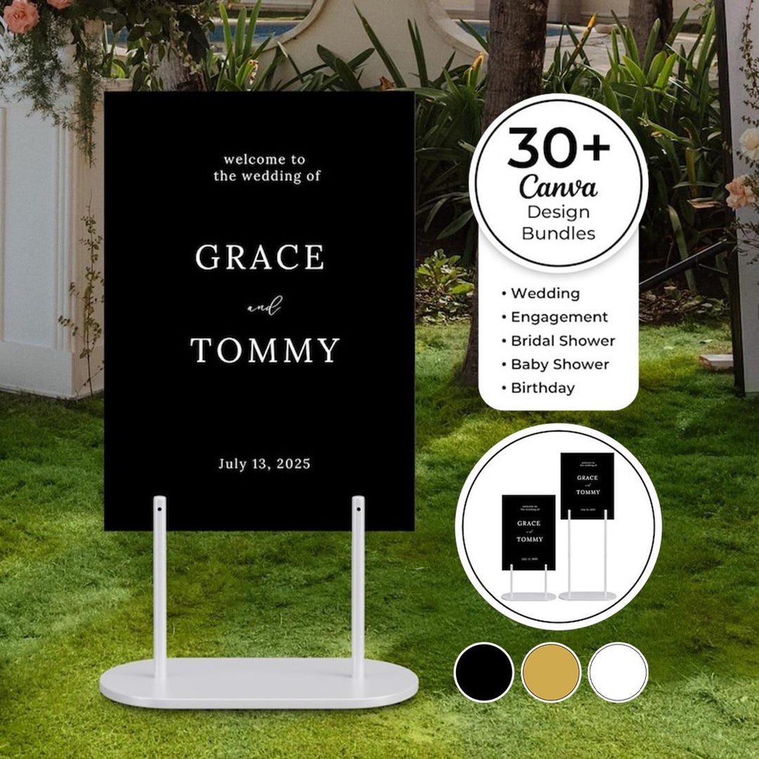 White, Gold, Black Metal Wedding Sign Stand- Welcome Sign Holder ...