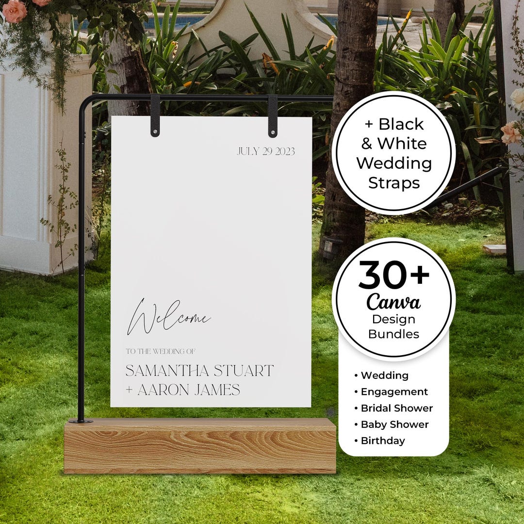 Black Metal Wedding Sign Stand With Wood Base - Freestanding Welcome ...
