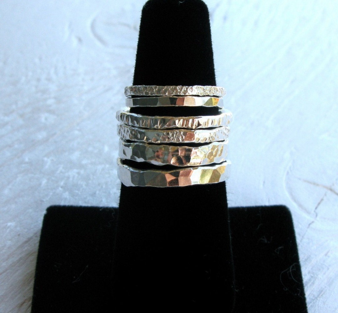 Simple Silver Rings, 4 Hand Forged Stackable Bands, FOUR Rings - Etsy