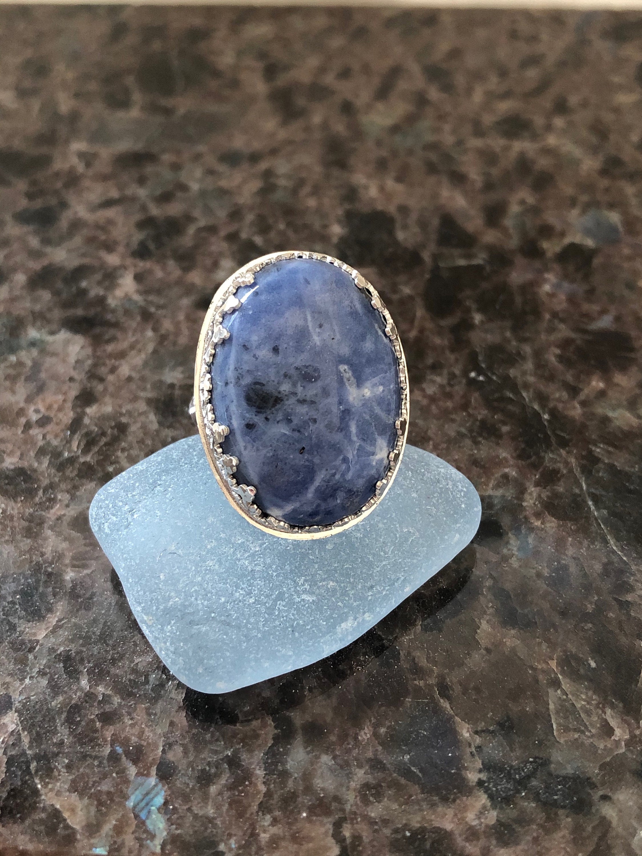 Handmade Sterling Silver Sodalite Ring, Detailed Bezel, US Size 6.5 - Etsy