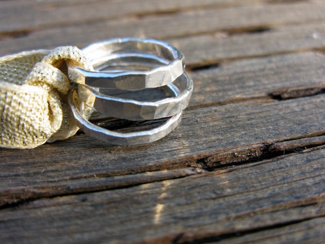 Simple Silver Rings, 4 Hand Forged Stackable Bands, FOUR Rings - Etsy