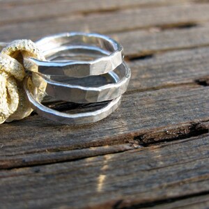 Simple Silver Rings, 4 Hand Forged Stackable Bands, FOUR Rings - Etsy