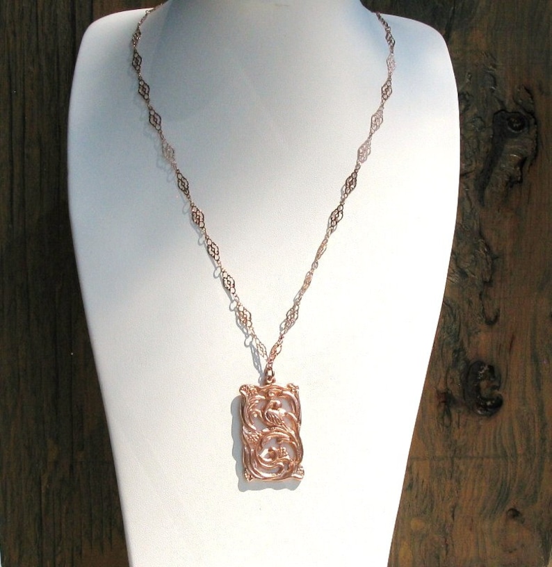 Rose Gold Necklace, Long Rose Gold Necklace, Rose Gold Art Nouveau ...