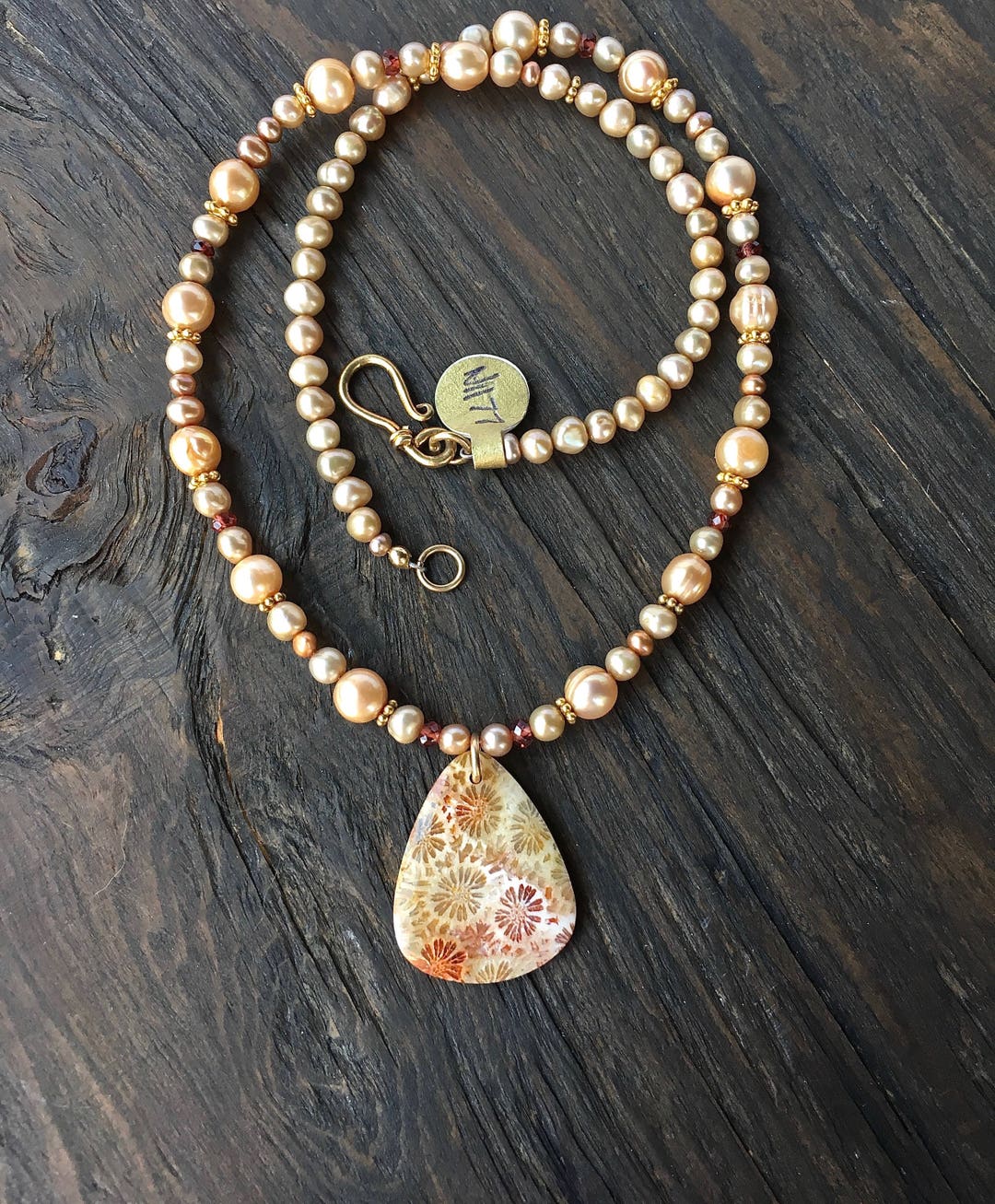 Fossil Coral and Pearl Necklace, Fossilized Coral Necklace - Etsy