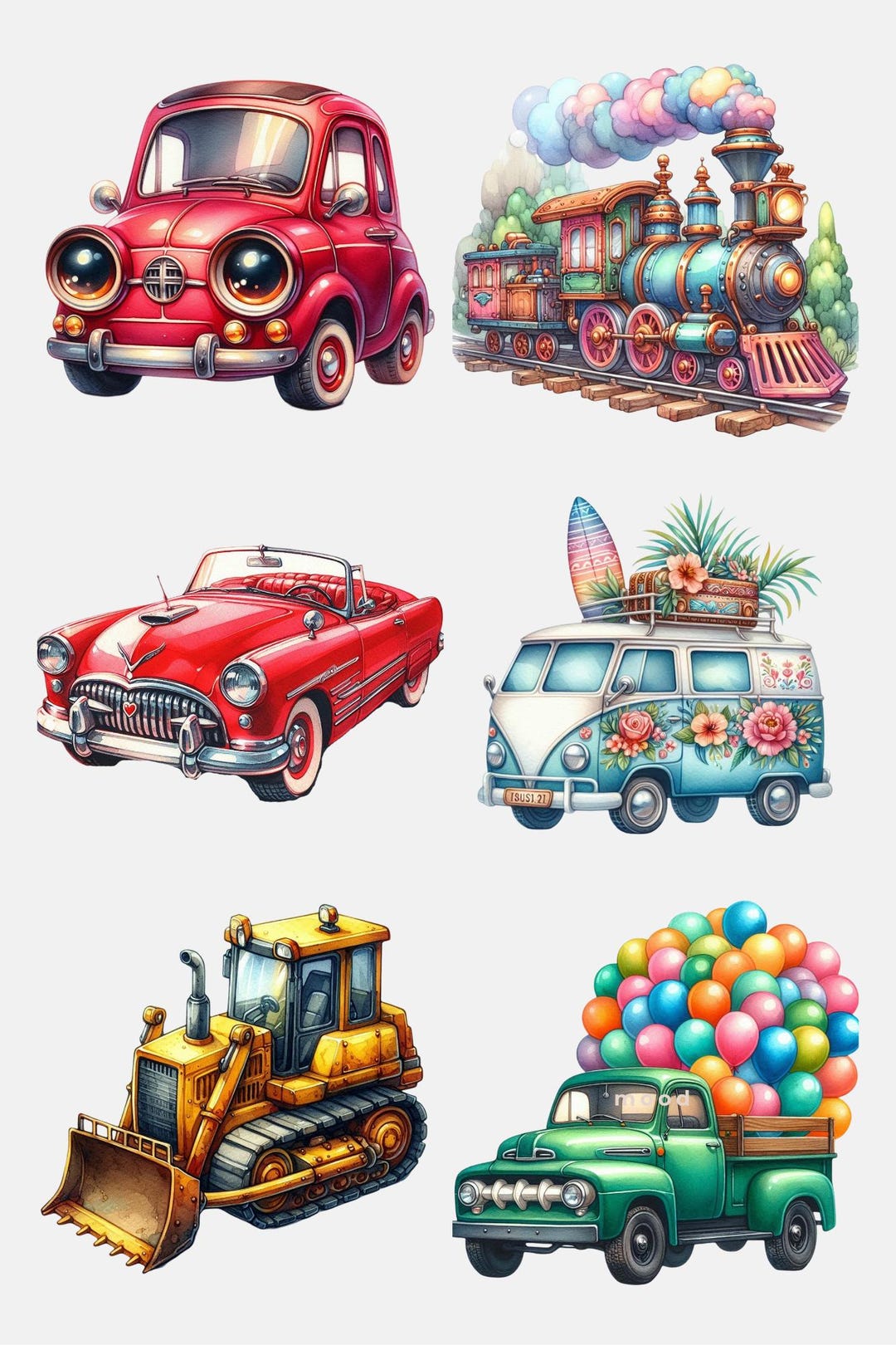 Watercolor Vehicles Clipart – 17 PNG Images – Cute Cars, Trucks ...