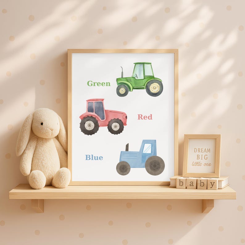 Color Tractors Flashcard - Printable Kids Learning Poster | Green, Red ...