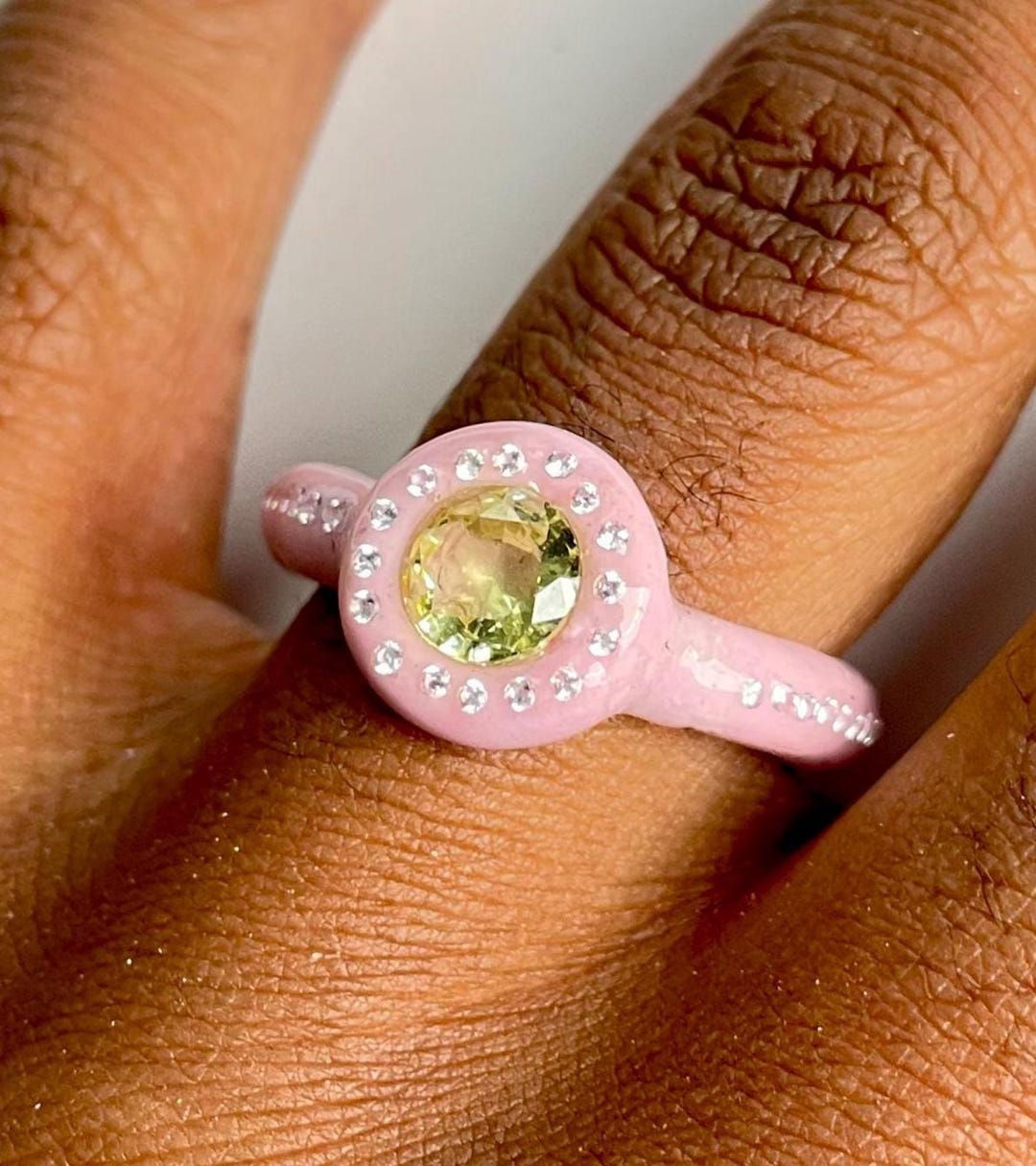 Pink Half Eternity Band With Halo Polymer Clay Ring Set in Citrine ...