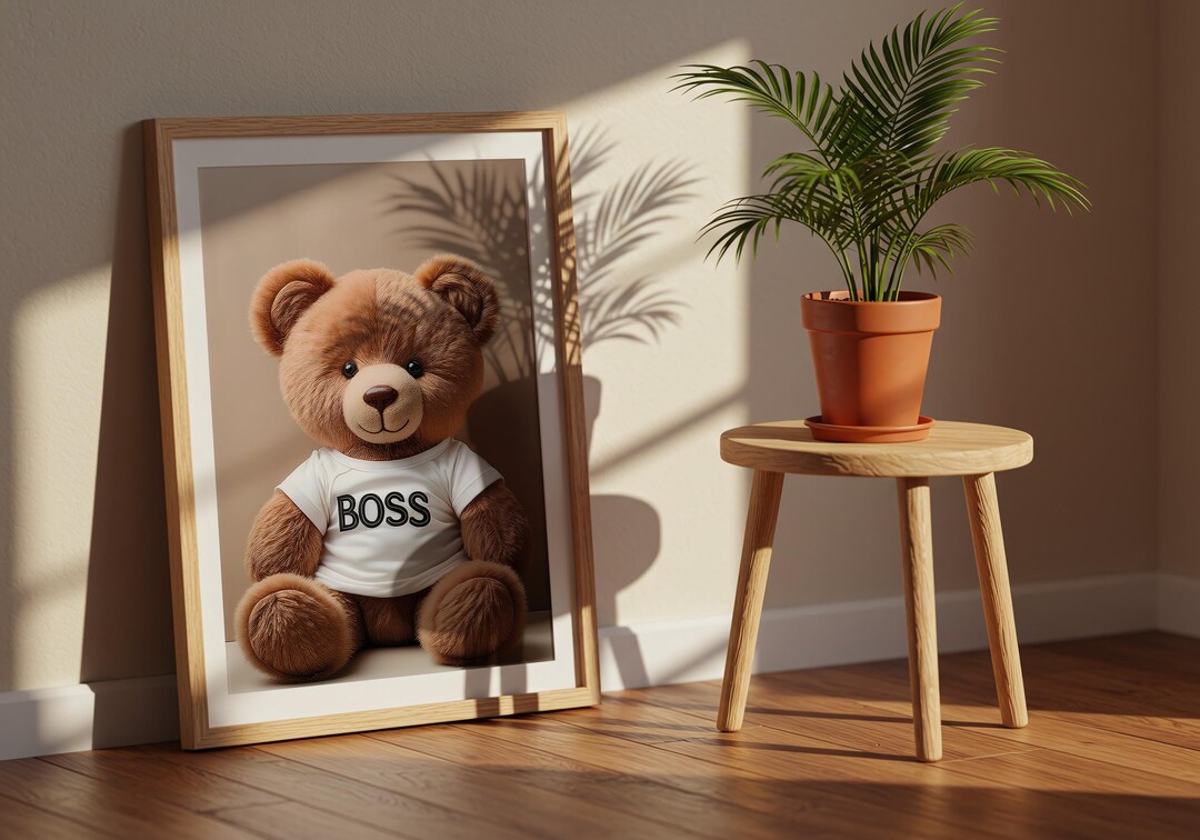 Boss Teddy Poster | Digital Download | Cute Teddy Bear Wall Art | Boho ...
