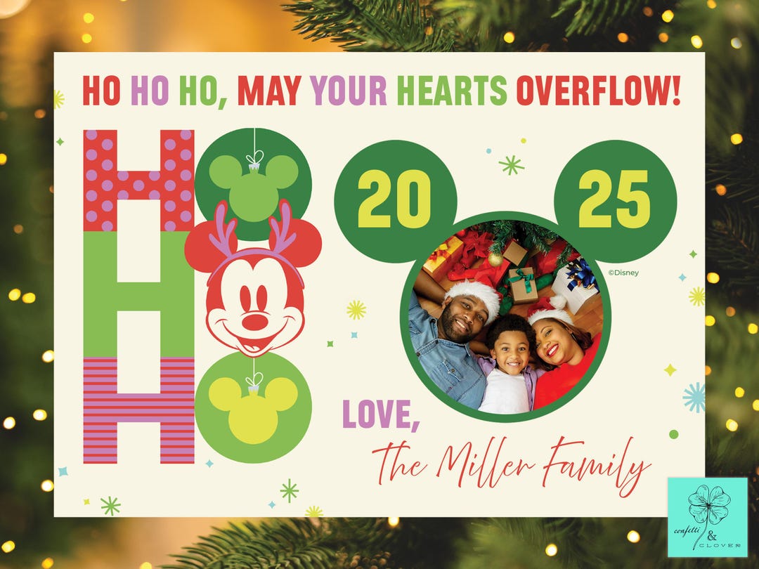 Mickey Christmas Card, Disney Family Photo Template, Editable Holiday ...