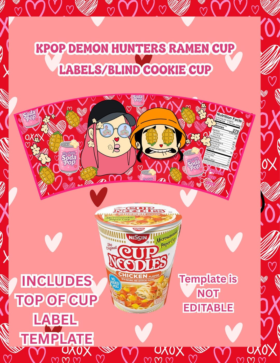 Valentine Ramen Label Templates: Editable, CANVA Printable Digital ...