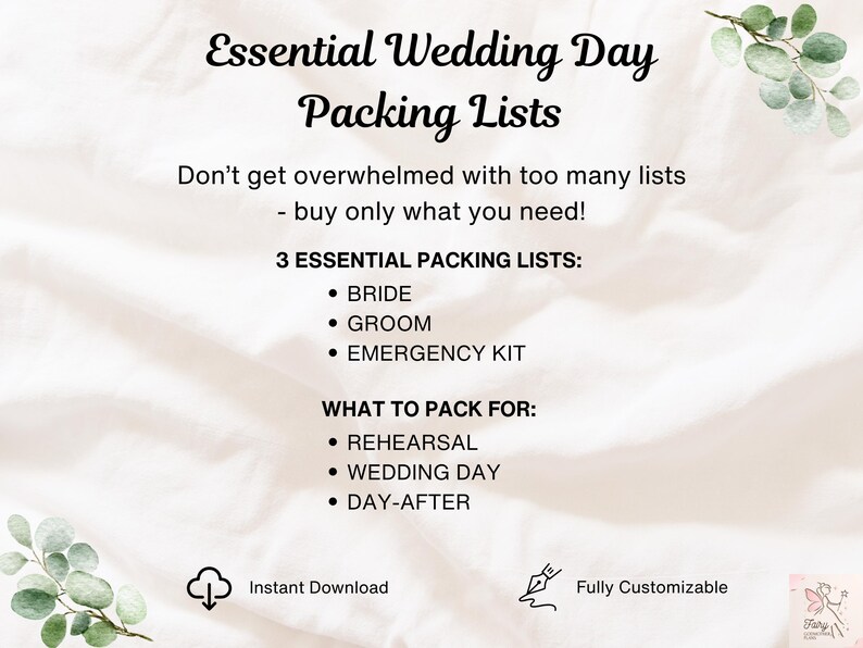 Essential Wedding Packing List Template: Bride, Groom, Emergency ...